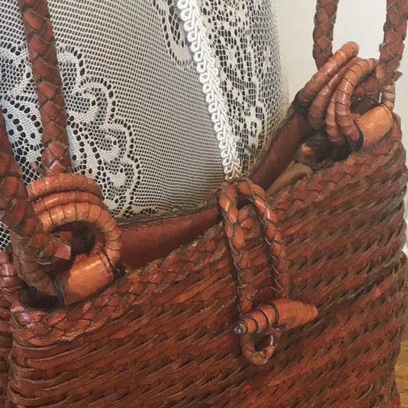 Vintage | Bags | Vintage Woven Leather Bucket Bag | Poshmark